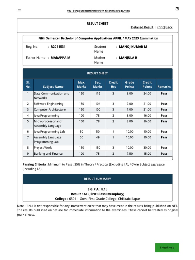 Result 5th Sem Manu | PDF