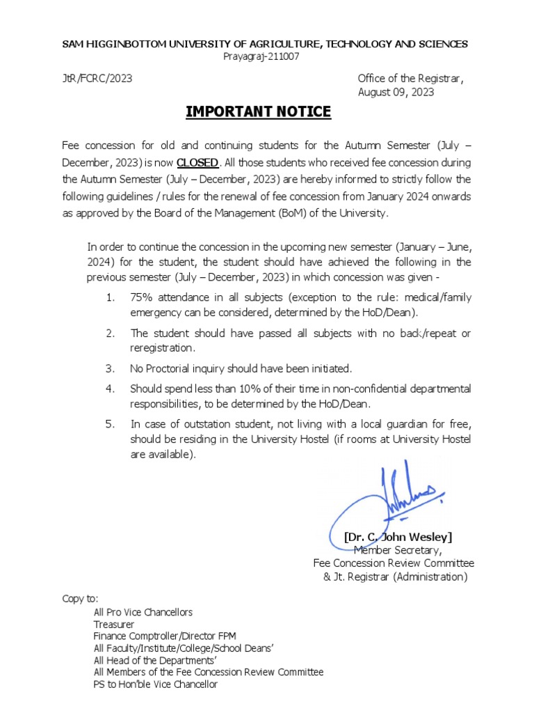 Fee Concession Notice 20230809 | PDF