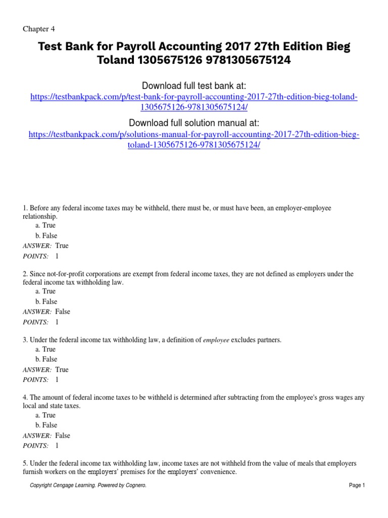 Payroll Accounting 2017 27th Edition Bieg Test Bank 1 | PDF