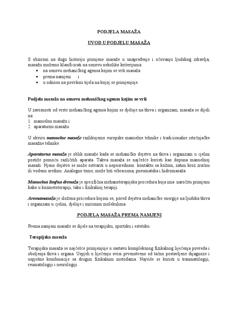 PODJELA MASAŽA | PDF