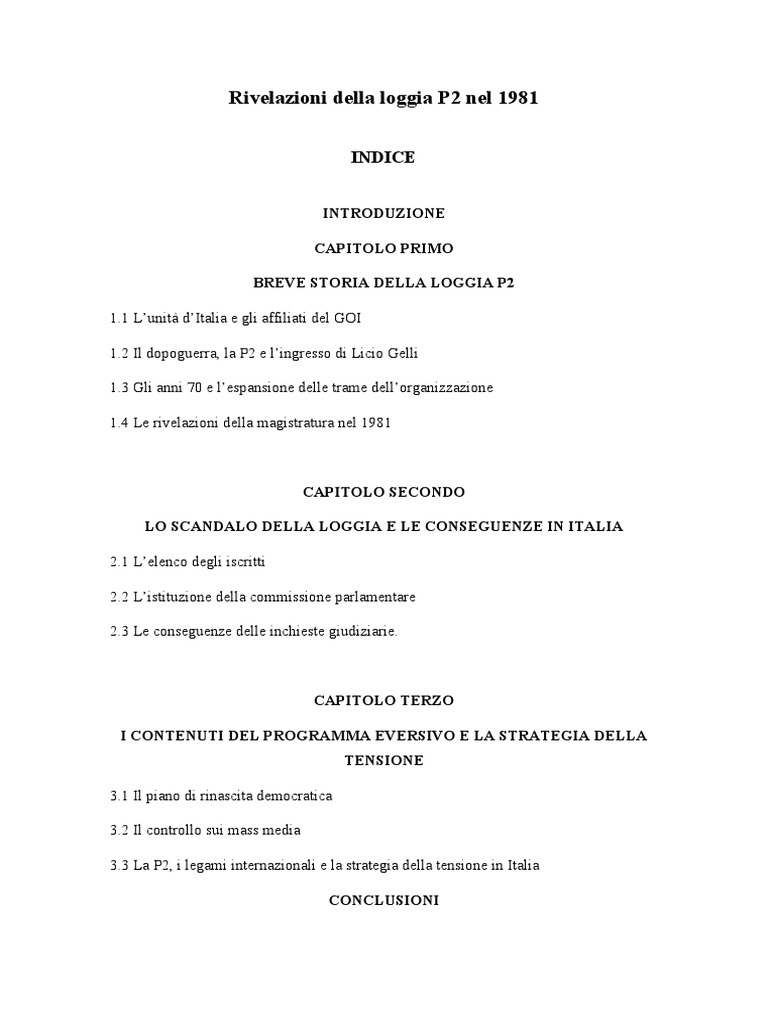 Rivelazioni della loggia P2 nel 1981 | PDF