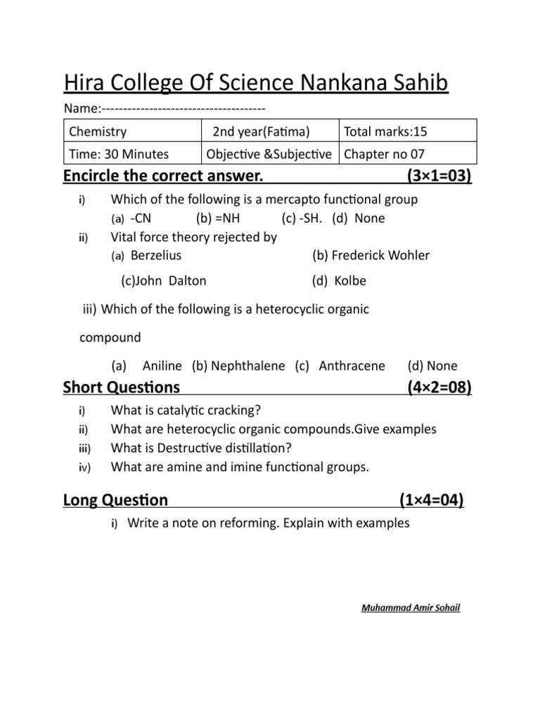 2nd Year (Fatima) Chemistry | PDF 2nd Year (Fatima) Chemistry | PDF