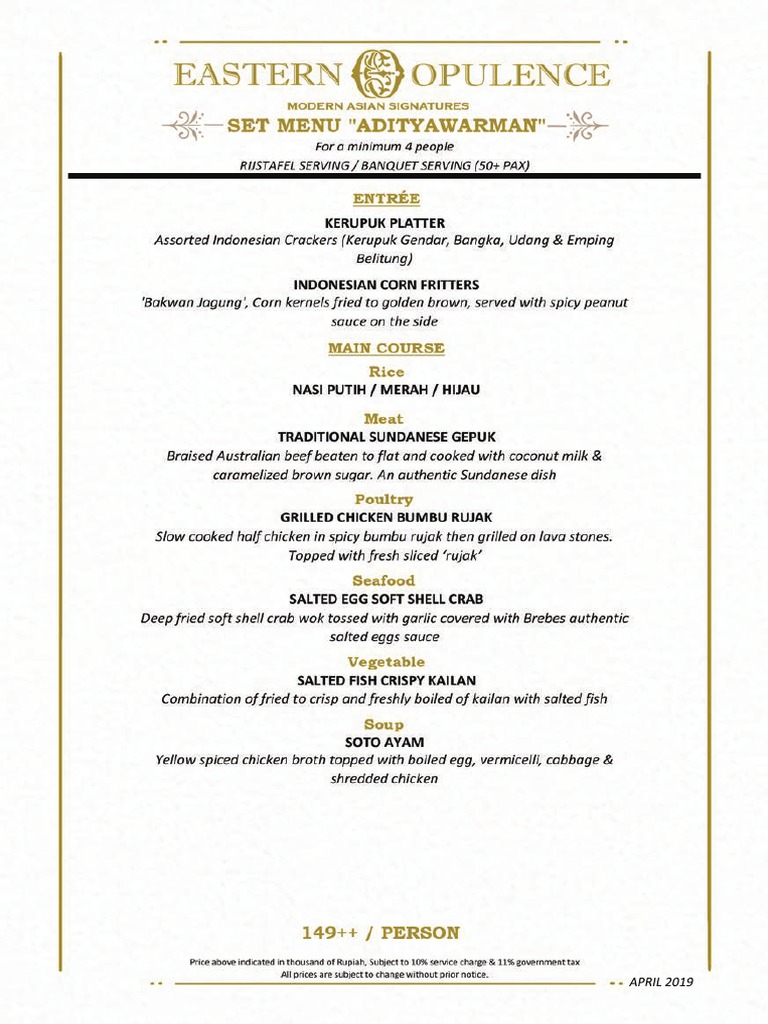 SET MENU APRIL EASTERN OPULENCE - APRIL-1 | PDF
