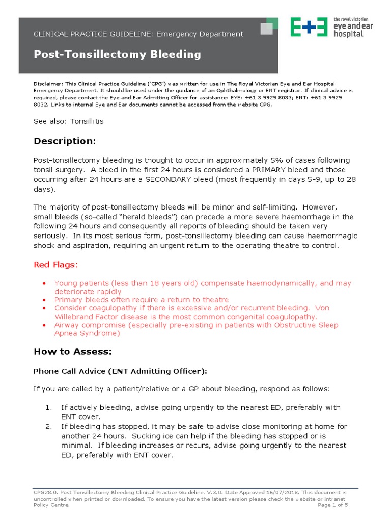 Post Tonsillectomy Bleeding Clinical Practice Guideline | PDF ...