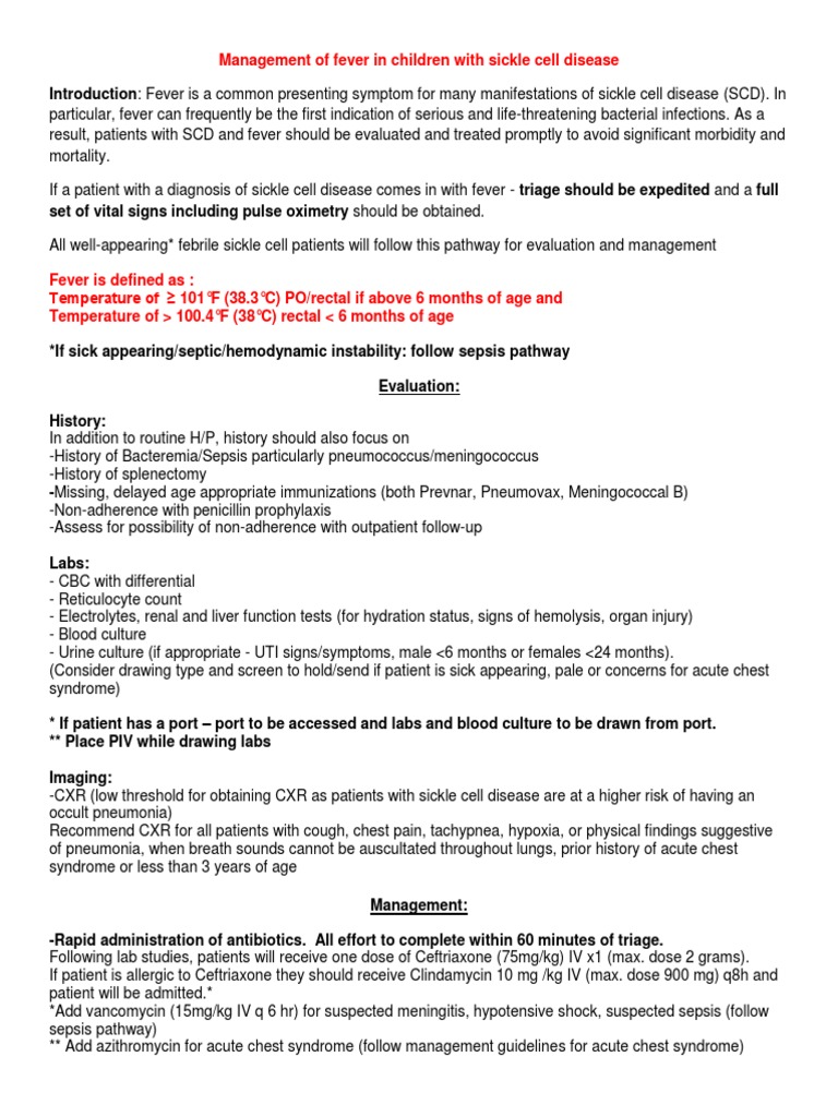 Sickle Cell Fever Management Guidelines | PDF