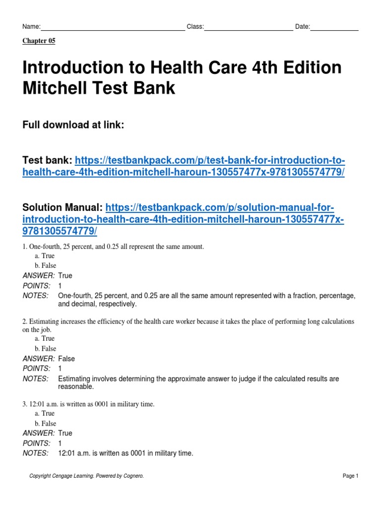 Introduction To Health Care 4th Edition Mitchell Test Bank Download ...