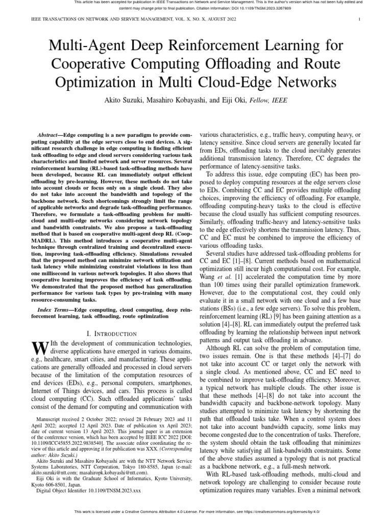 2022 Multi Agent Deep Reinforcement Learning For Cooperative Computing Offloading And Route