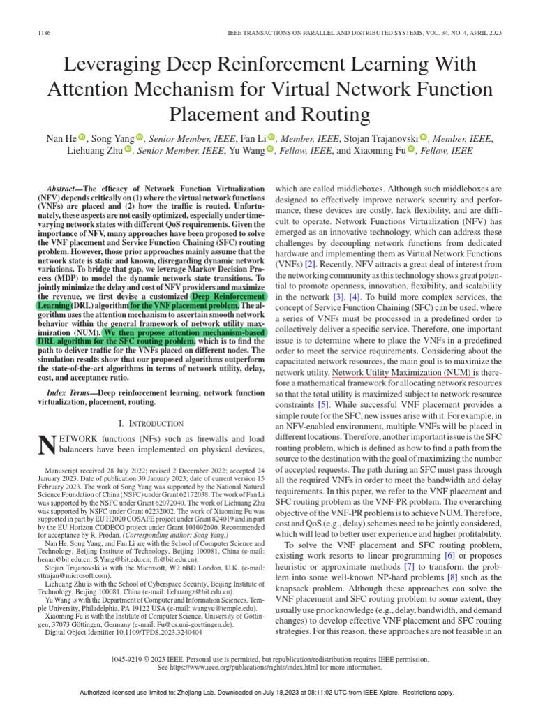 2023-用RL做SFC和NFV放置-Leveraging Deep Reinforcement Learning With Attention Mechanism for Virtual ...