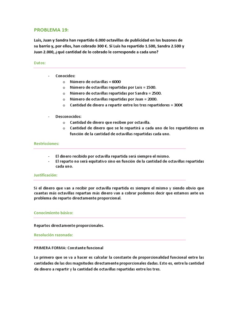 Problema 19. Reparto Directo | PDF
