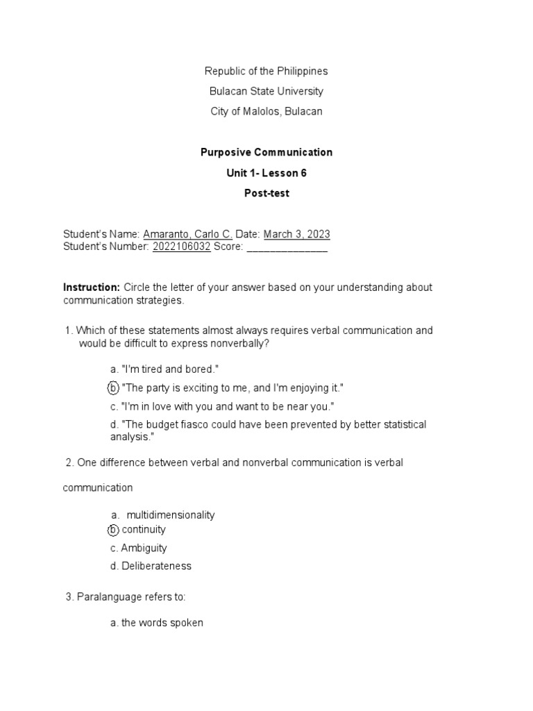 Lesson 6 Post-Test | PDF