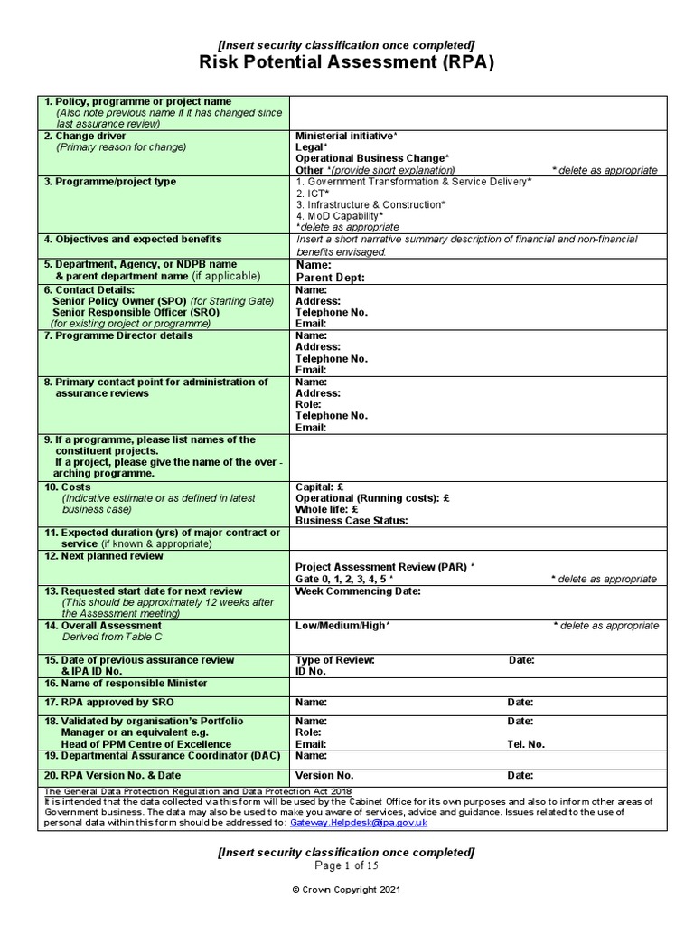 Risk Potential Assessment Form V2.0 October 2021 | PDF | Governance | Risk
