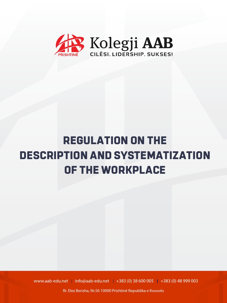 Regulation On Sistematization of The Work Kolegji AAB | PDF