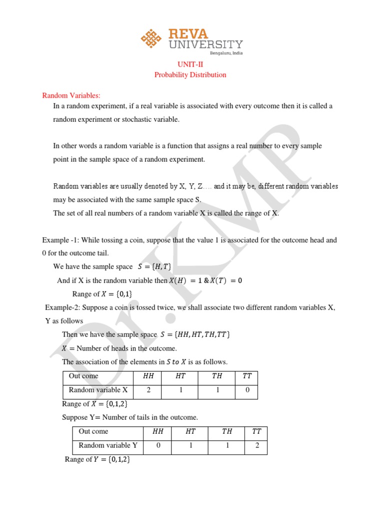 UNIT II Probability Distribution 1 | PDF | Random Variable | Probability Distribution