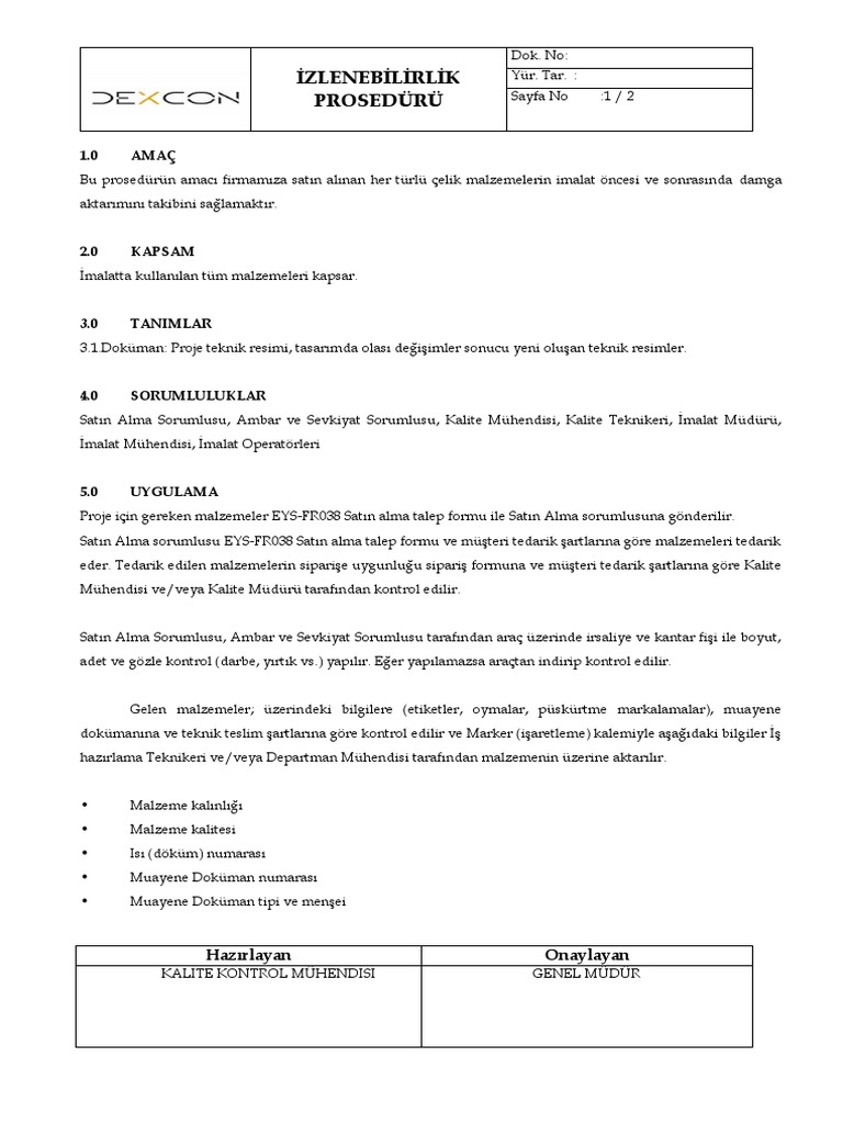 EYS-PR028 İzlenebilirlik Prosedürü | PDF