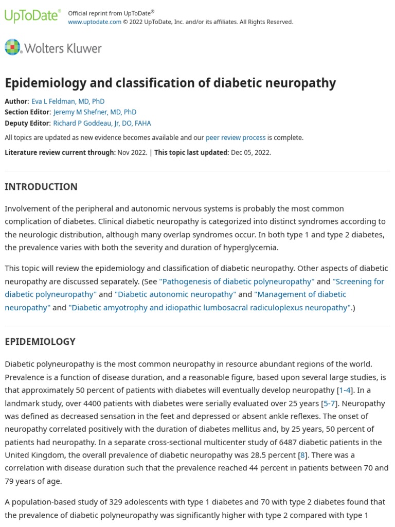 Epidemiology and Classification of Diabetic Neuropathy - UpToDate | PDF ...
