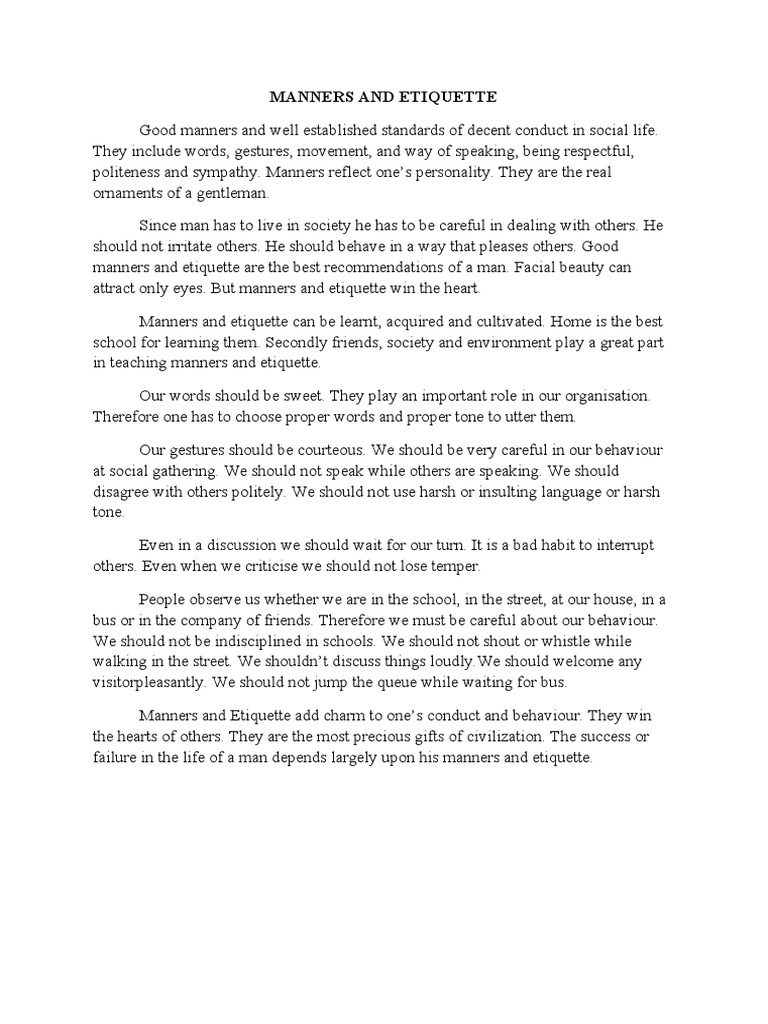 Manners and Etiquette | PDF