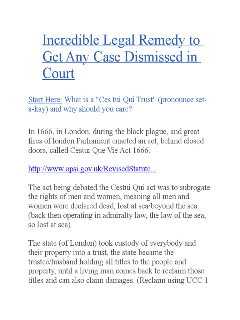 Incredible Legal Remedy To Get Any Case Dismissed in Court | PDF