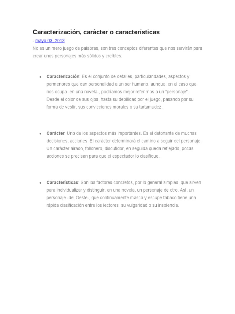 Caracter, Caracteristicas y Caracterizacion | PDF