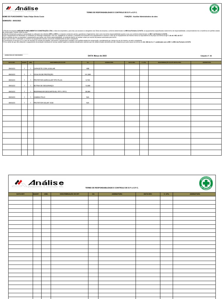 FICHA EPI -MODELO | PDF