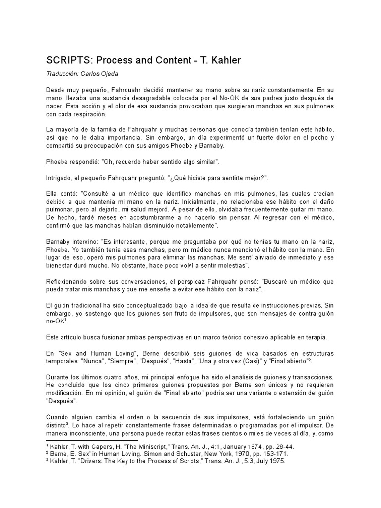 Traducción SCRIPTS Process and Content - T. Kahler | PDF | Relaciones personales, crianza y ...