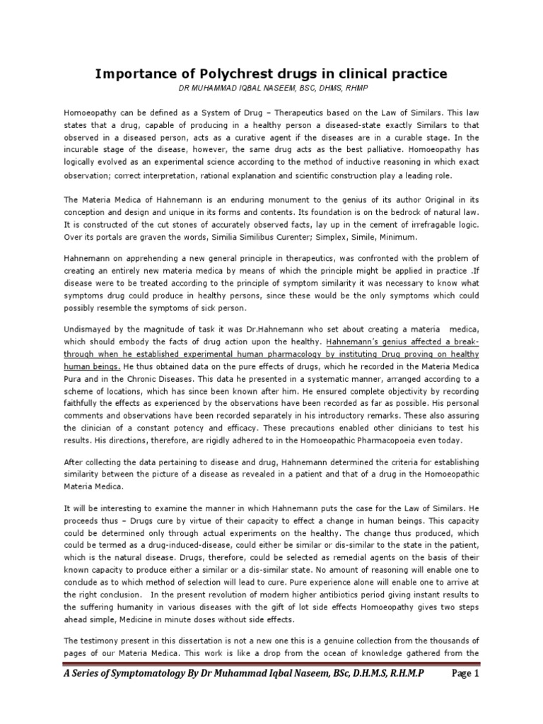 Polychrest Drugs in Clinical Practice | PDF