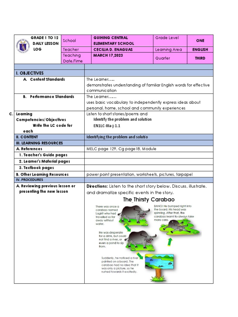 DLL-English1-Q3-Wk-5-Day3 Solution and Problem | PDF | Learning | Behavior Modification