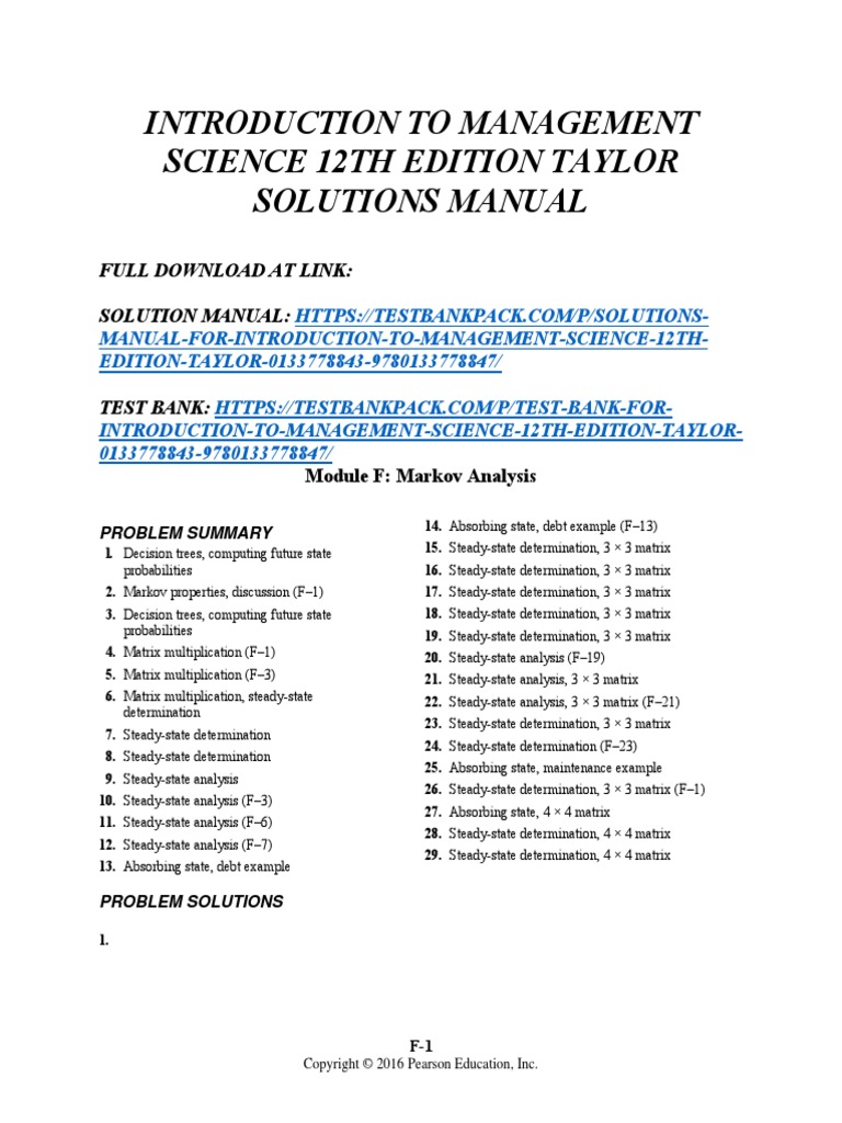 Introduction To Management Science 12th Edition Taylor Solutions Manual ... Introduction To Management Science 12th Edition Taylor Solutions Manual ...