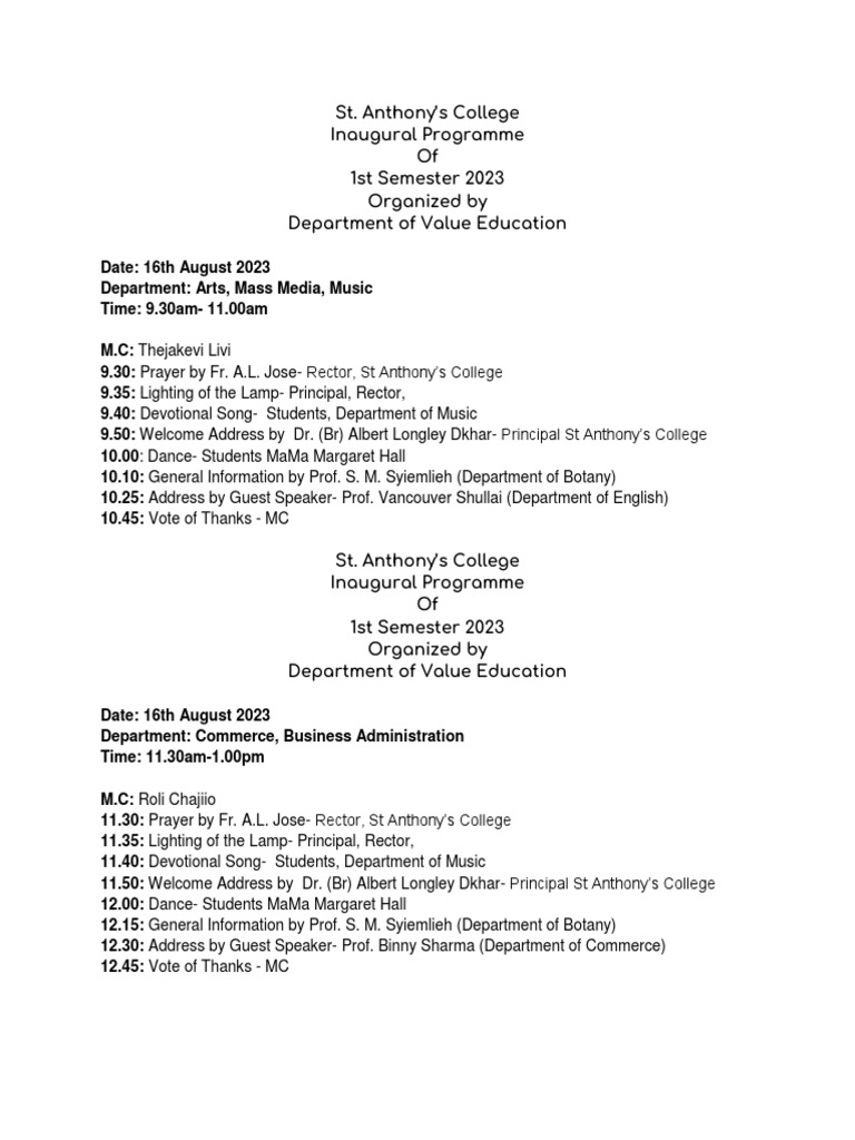 Inaugural 1st Semester 2023 | PDF