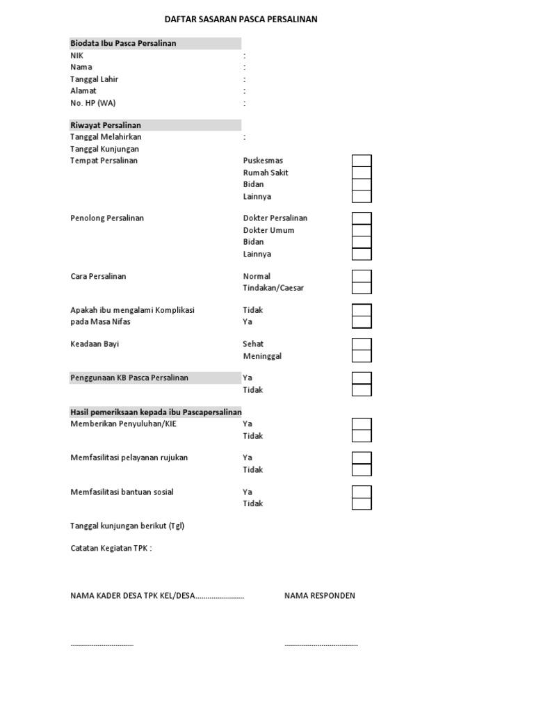 Format Pendampingan TPK 2023 Pasca Persalinan | PDF