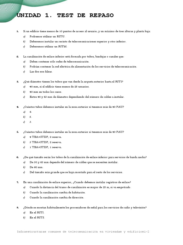 Test de Repaso Unidad 1 - Compress | PDF | Telecomunicaciones ...