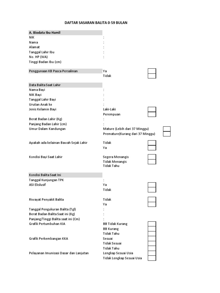 Format Pendampingan TPK 2023 Balita 0-59 Bulan | PDF