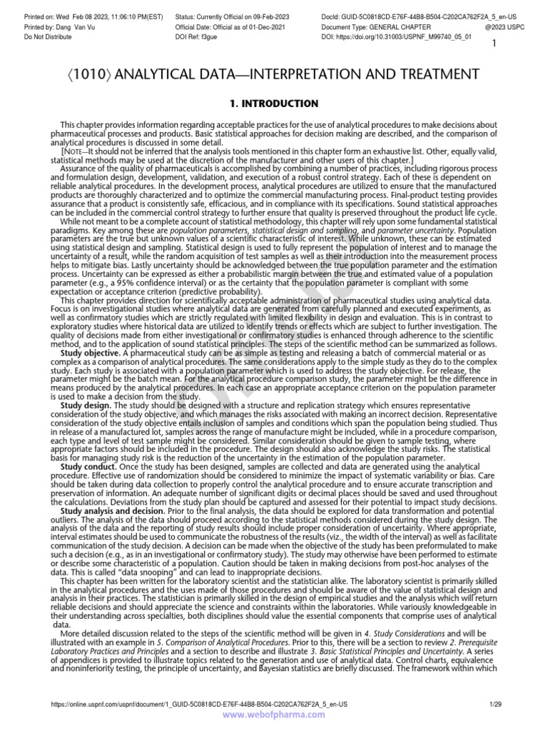 〈1010〉 Analytical Data-Interpretation and Treatment | PDF