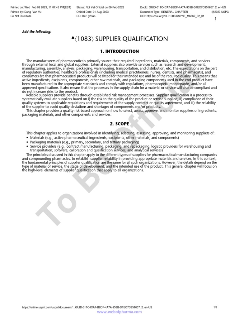 〈1083〉 Supplier Qualification | PDF | Supply Chain | Risk
