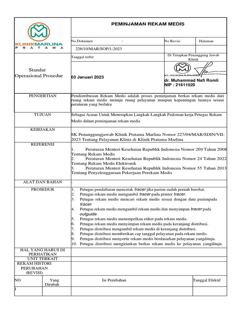 Sop Peminjaman Rekam Medis | PDF