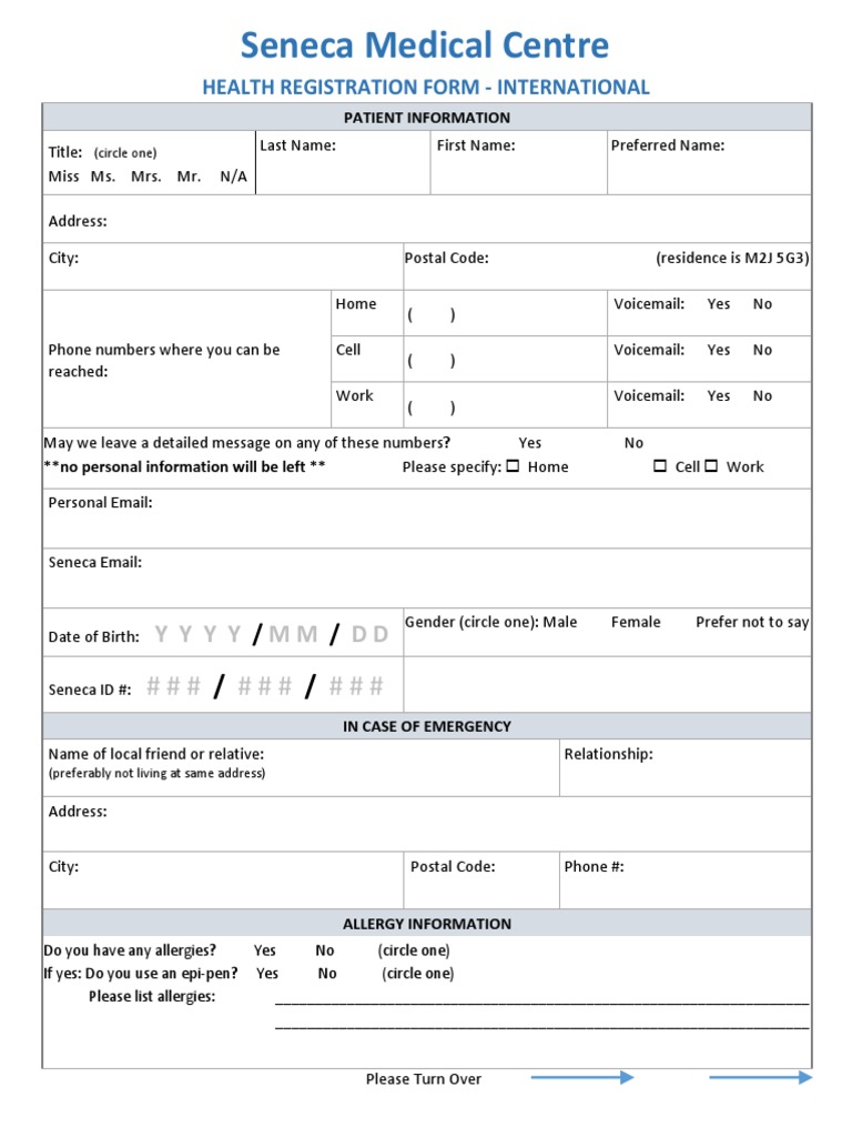 Health Registration Form - International | PDF | Physician | Social ...