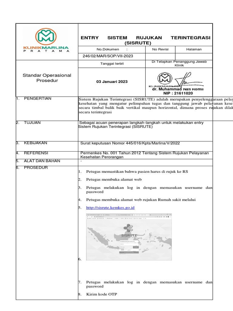 Sop Entry Sistem Rujukan Terintegrasi (Sisrute) | PDF