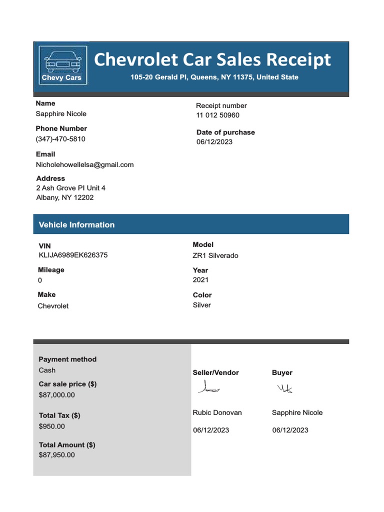 Car Sales Receipt | PDF