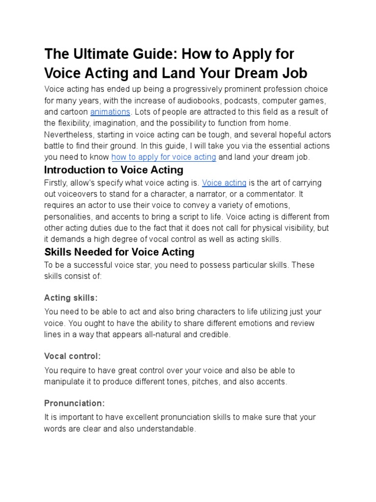 How To Apply For Voice Acting | PDF