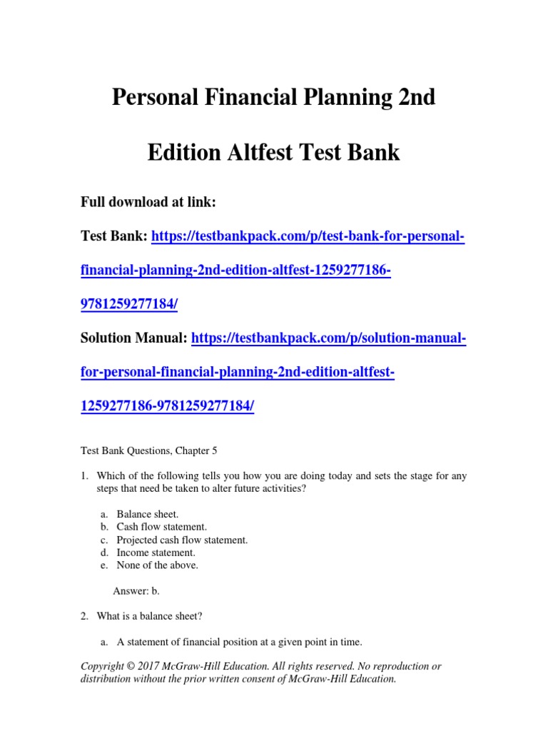 Personal Financial Planning 2nd Edition Altfest Test Bank 1 | PDF ...