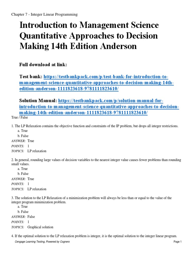 Introduction To Management Science Quantitative Approaches To Decision ...