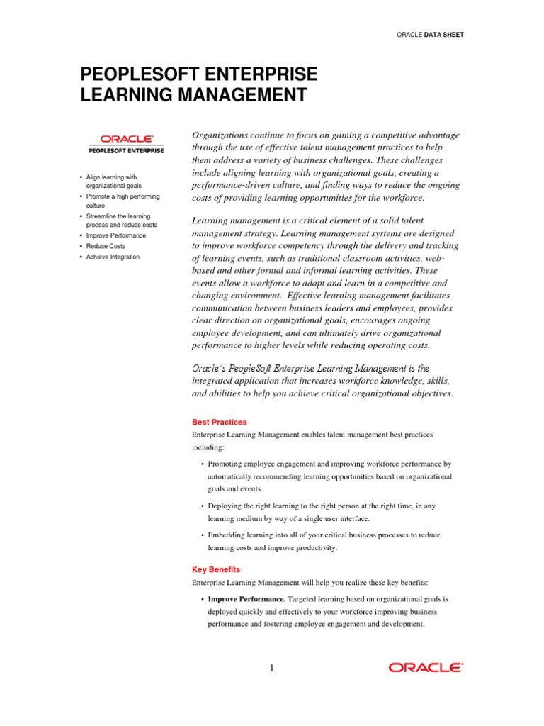 Peoplesoft Enterprise Learning Management: Oracle Data Sheet | PDF ...