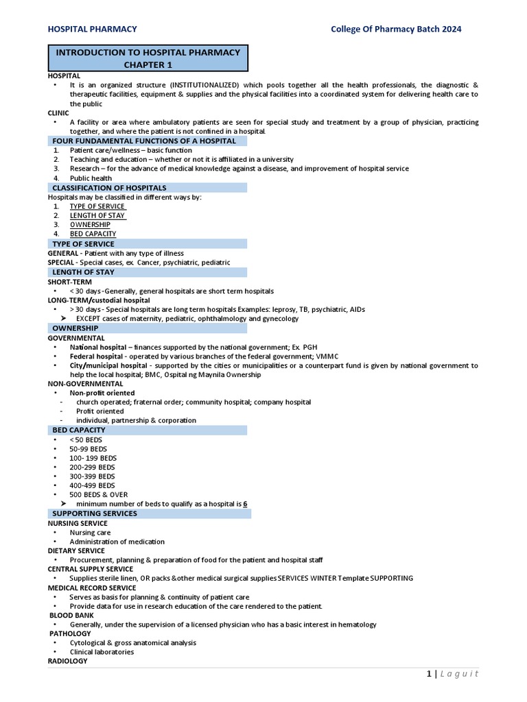 Introduction to Hospital Pharmacy | PDF