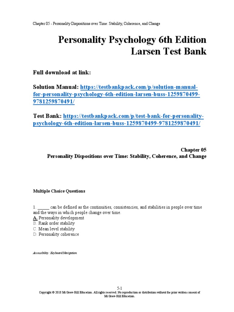 Personality Psychology 6th Edition Larsen Test Bank 1 | PDF | Grit ...