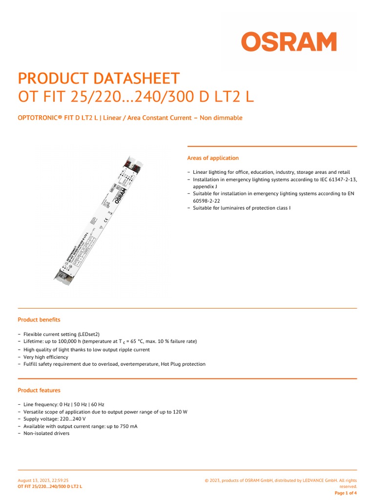 Product Datasheet Product Datasheet OT FIT 25/220 240/300 D LT2 L | PDF ...