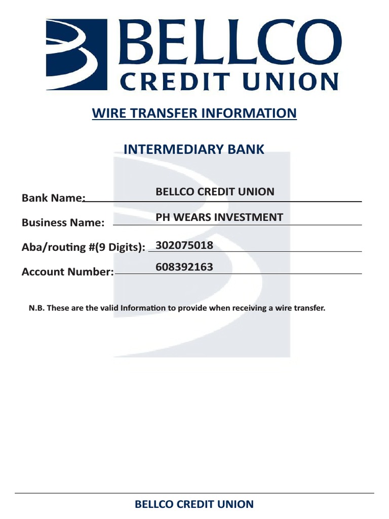Bellco Wire Transfer Information | PDF