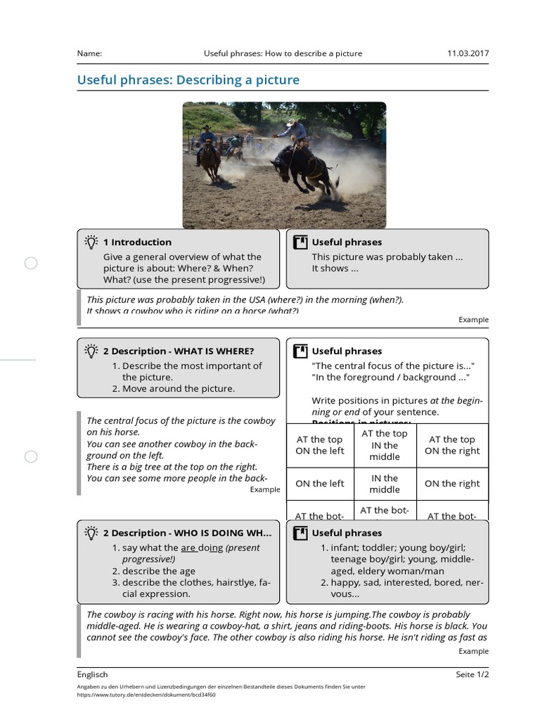 Useful Phrases - How To Describe A Picture | PDF