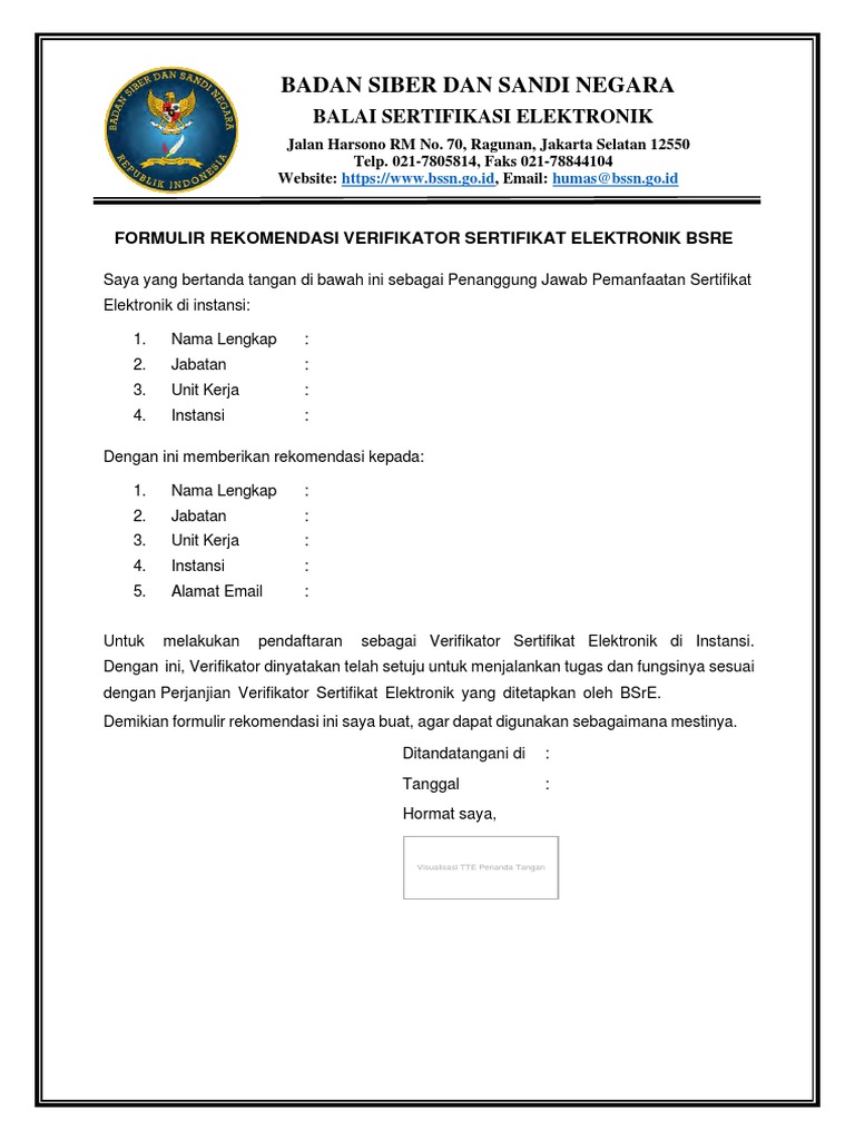 Formulir Rekomendasi Verifikator Sertifikat Elektronik | PDF