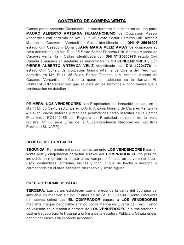 Contrato de Compra Venta | PDF