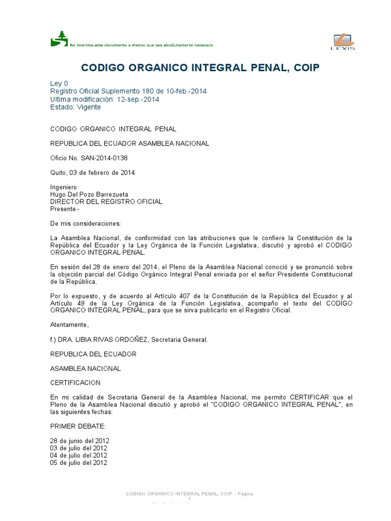 Codigo Organico Integral Penal | Descargar gratis PDF | Justicia ...