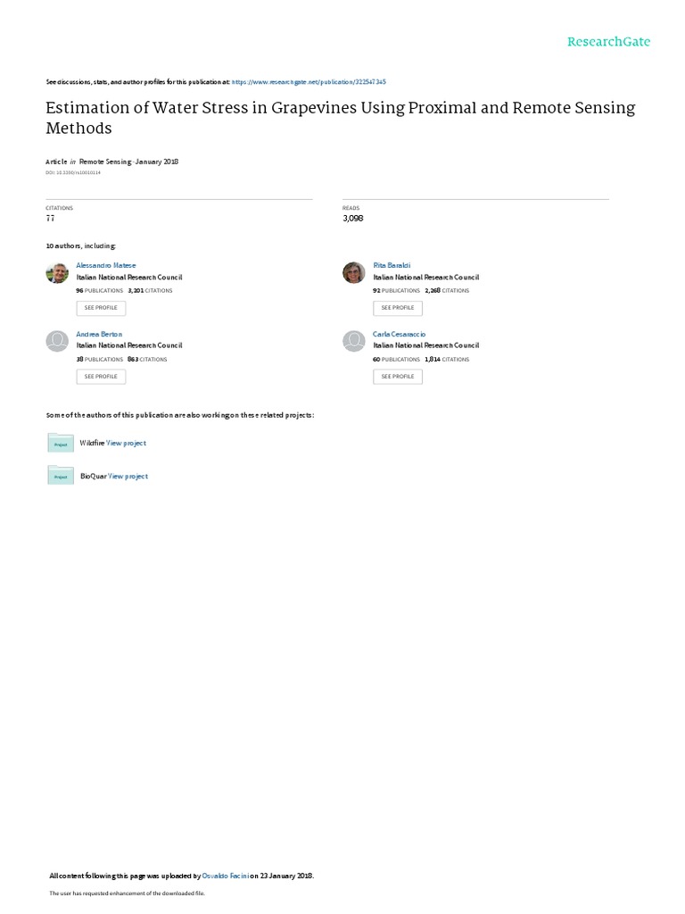 Estimation of Water Stress in Grapevines Using Pro | PDF | Thermography ...